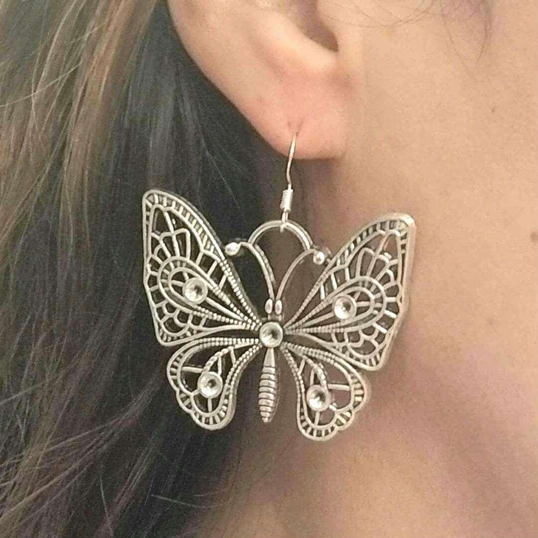 Silver Butterfly Earrings, Butterfly Dangle Earrings, Large Butterfly ...