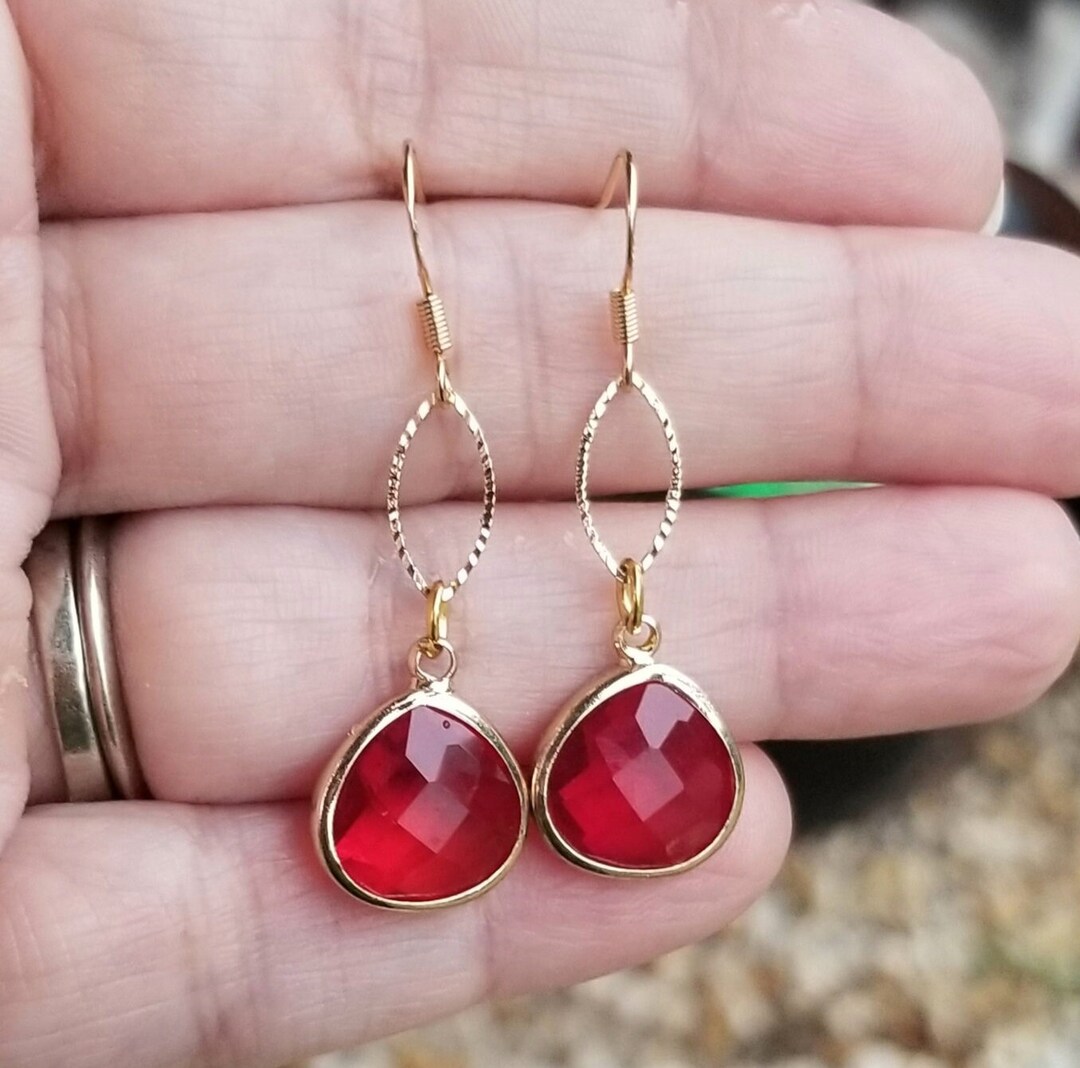 18k Gold Granat Ohrringe, Granat baumeln Ohrringe, Gold baumeln ...