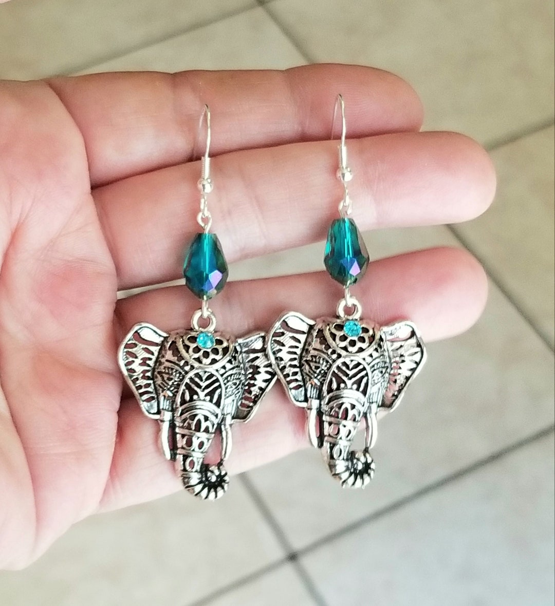 Crystal Elephant Earrings, Silver Elephant Earrings, Elephant Head ...
