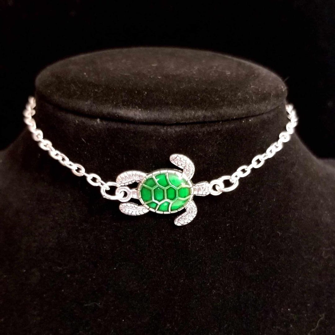 Enameled Turtle Charm Anklet, Silver Turtle Anklet, Turtle Anklet ...