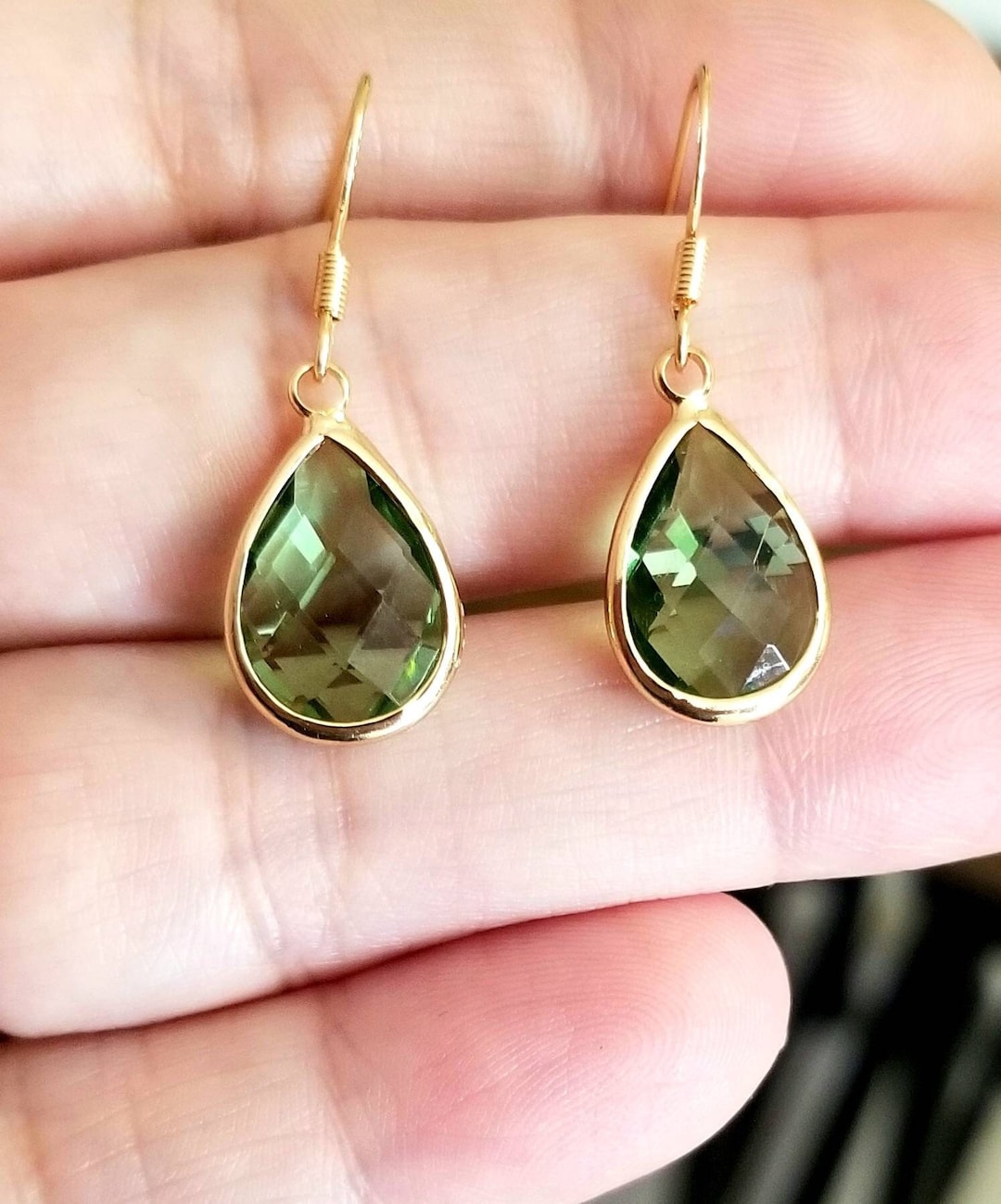 14k Gold Peridot Earrings, Gold Dangle Earrings, Womens Earrings, Tear ...