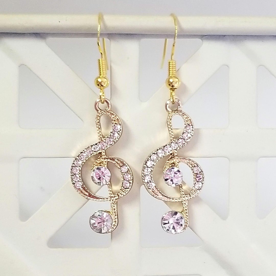 14k Gold Treble Clef Earrings, Music Note Earrings, Music Note, Dangle ...