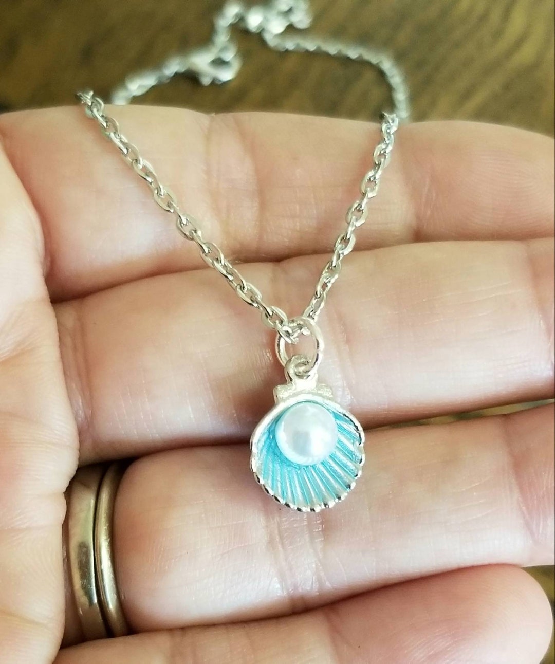 Sterling Silver Seashell Necklace, Oyster Shell Pearl Necklace ...