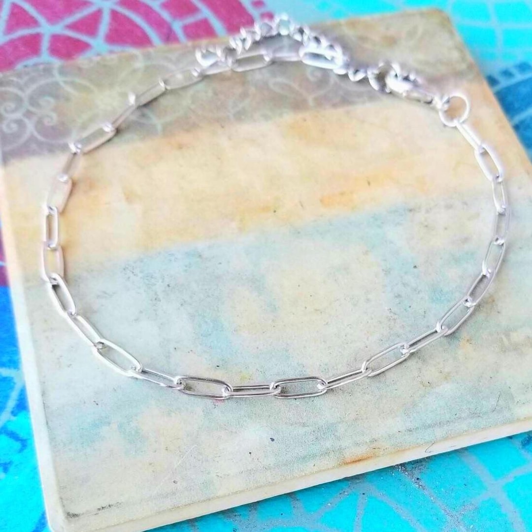 Unisex Stainless Steel 3mm X 9mm Paperclip Chain Anklet, Oval Chain ...