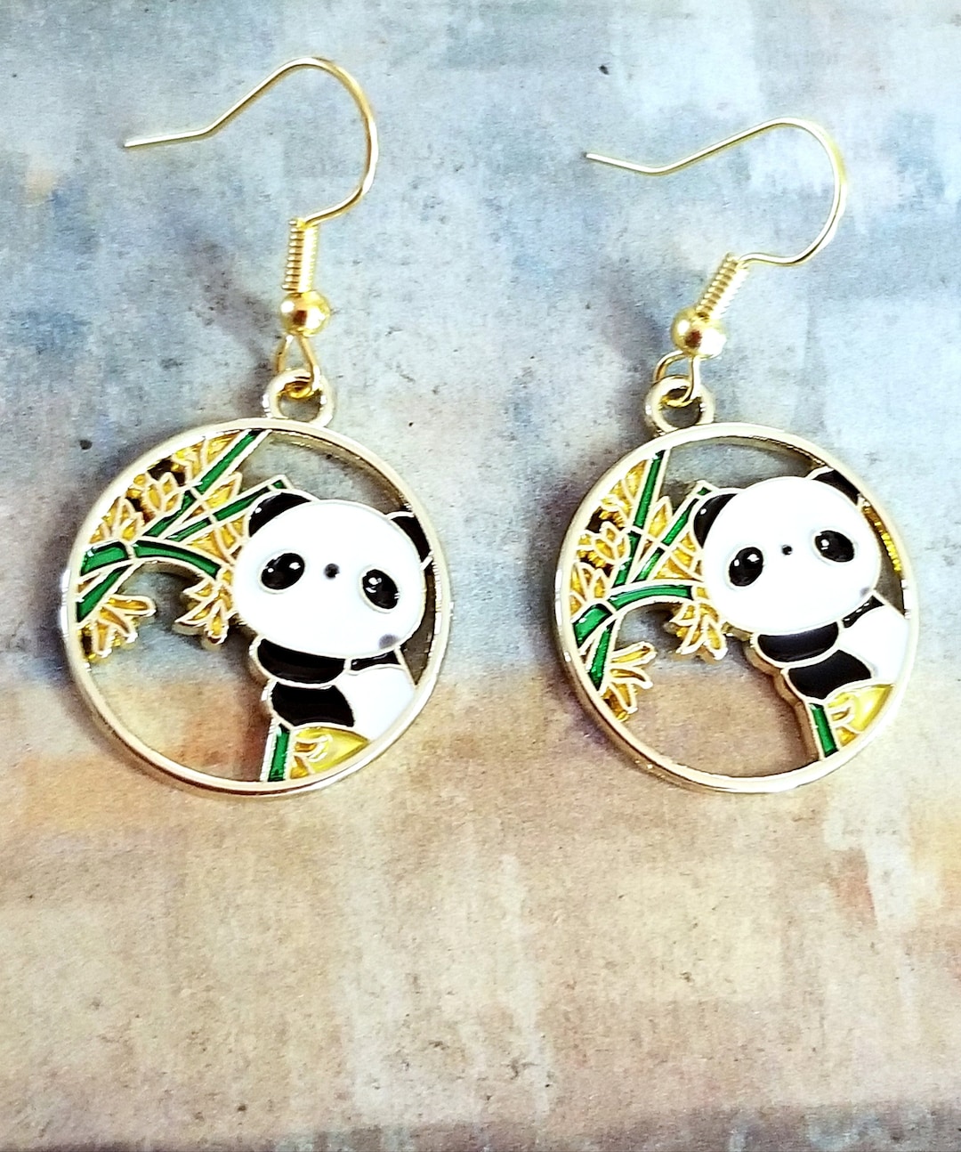 Gold Panda Bear Earrings, Panda Earrings, Enamel Charm Jewelry, Womens ...