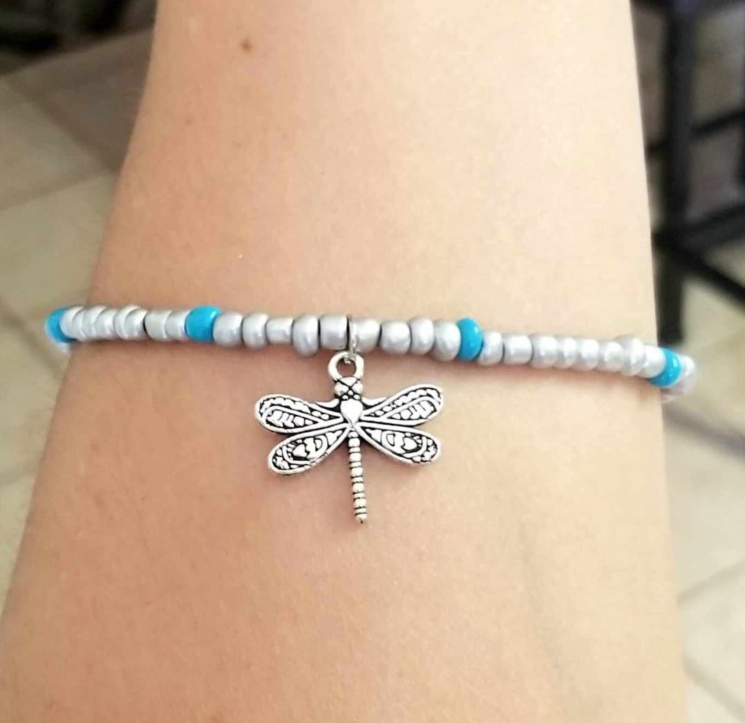 Dragonfly Anklet, Dragonfly Ankle Bracelet, Dragonfly Jewelry, Beaded Anklet, Beaded Ankle ...