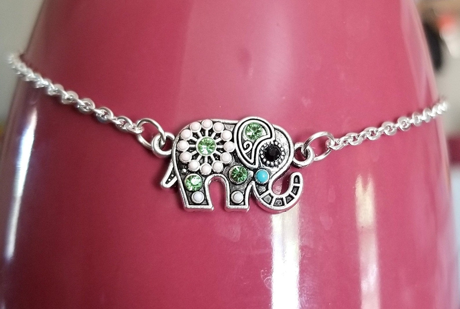 Colorful Crystal Elephant Ankle Bracelet: Silver Elephant Anklet, Lucky ...