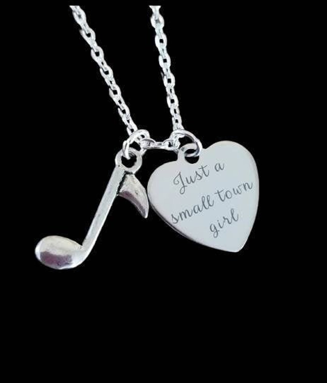 Just A Small Town Girl Necklace, Eighth Note Necklace, Silver Necklace ...