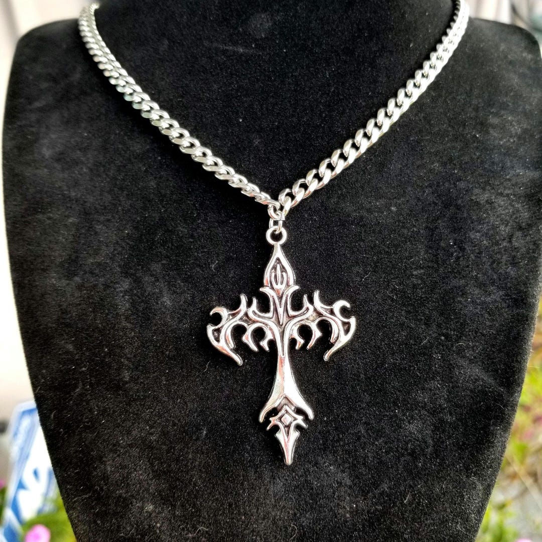 20" Stainless Steel 5mm Cuban Link Chain Cross Necklace, Large Cross ...