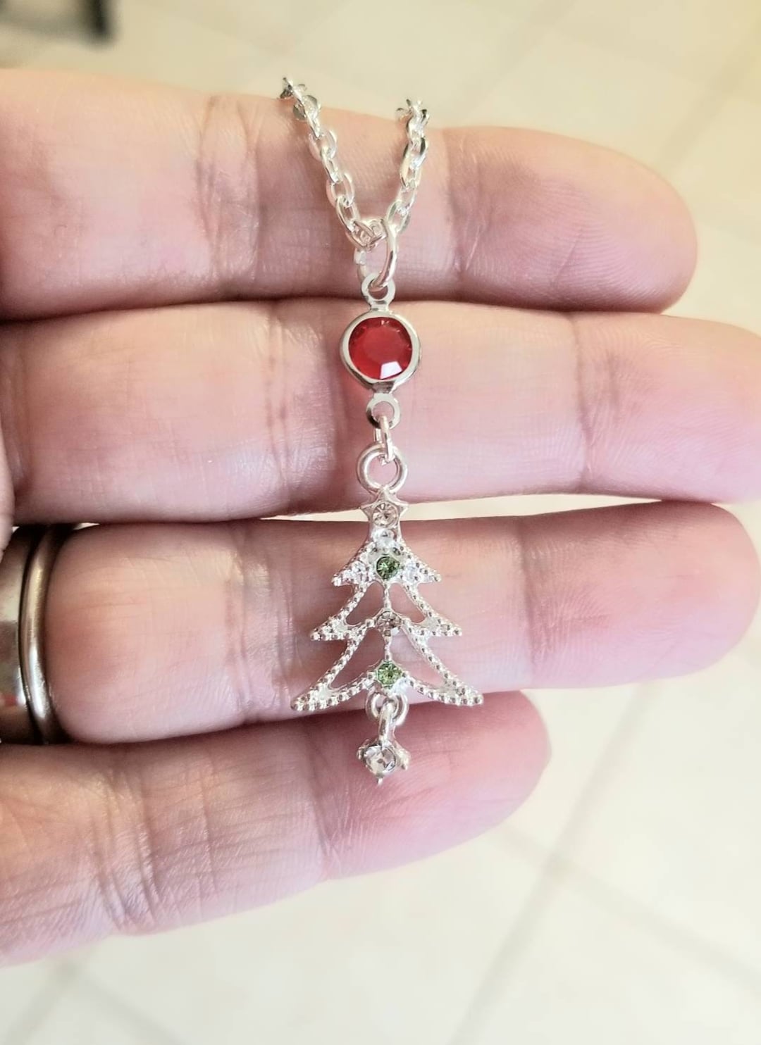 Sterling Silver Crystal Christmas Tree Necklace, Silver Necklace ...