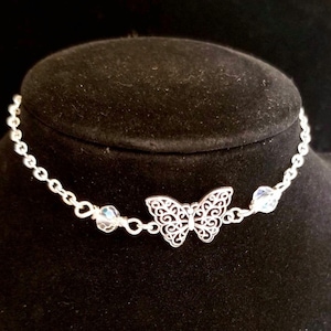 Silver Butterfly Anklet, Crystal Butterfly Anklet, Crystal Anklet, Womens Butterfly Anklet ...