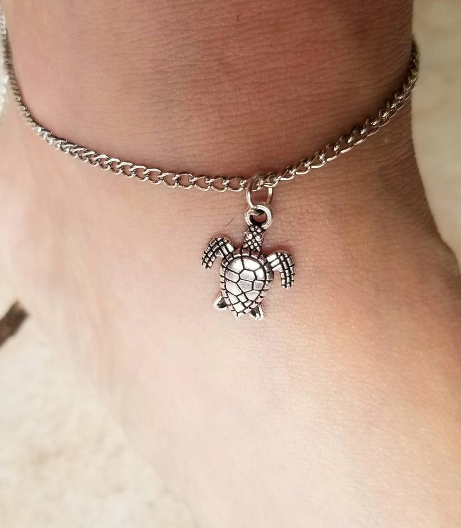 Silver Turtle Anklet Turtle Ankle Bracelet Womens Anklet - Etsy