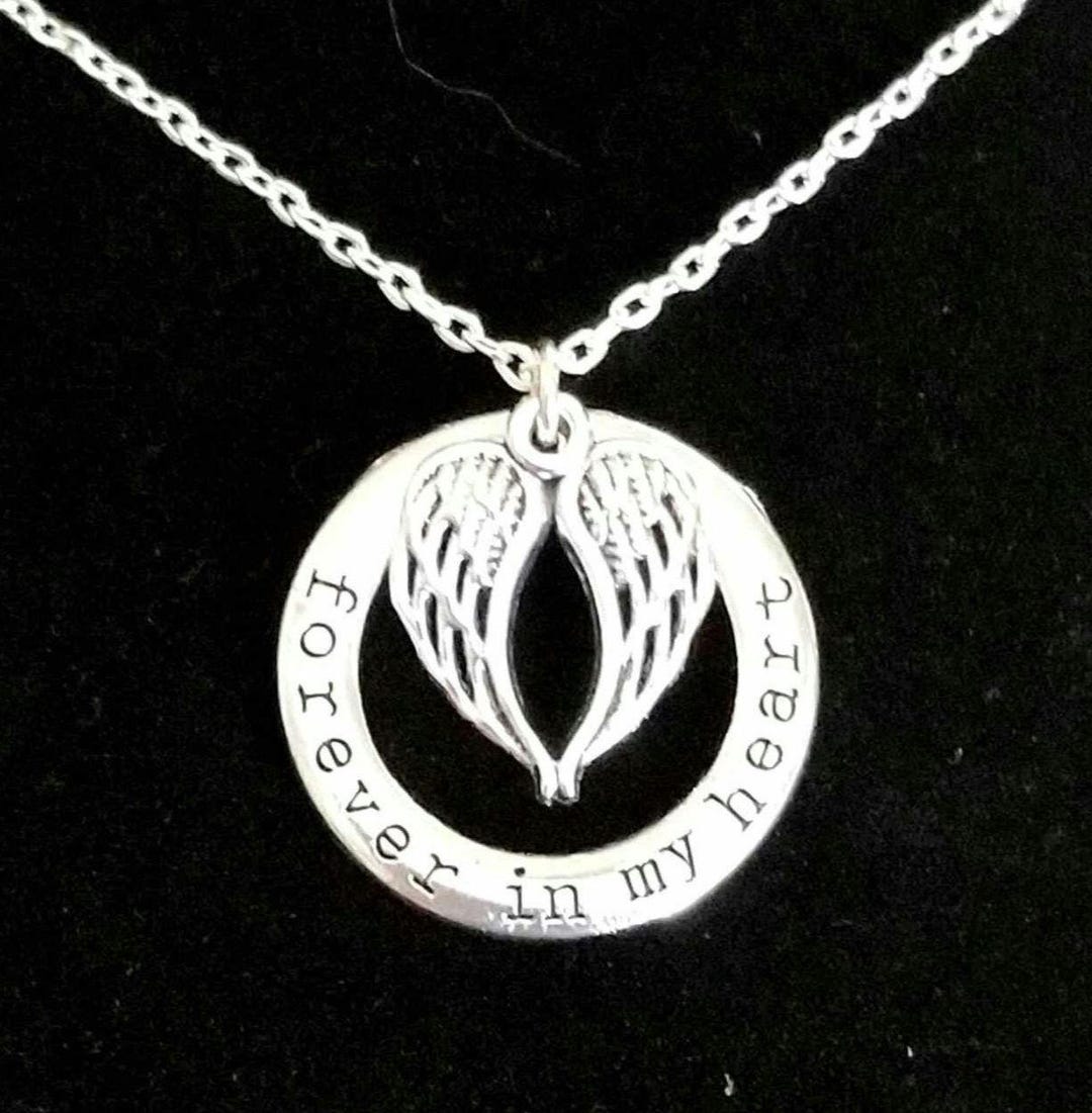 Forever in My Heart Necklace, Memorial Necklace, Angel Wings Necklace ...