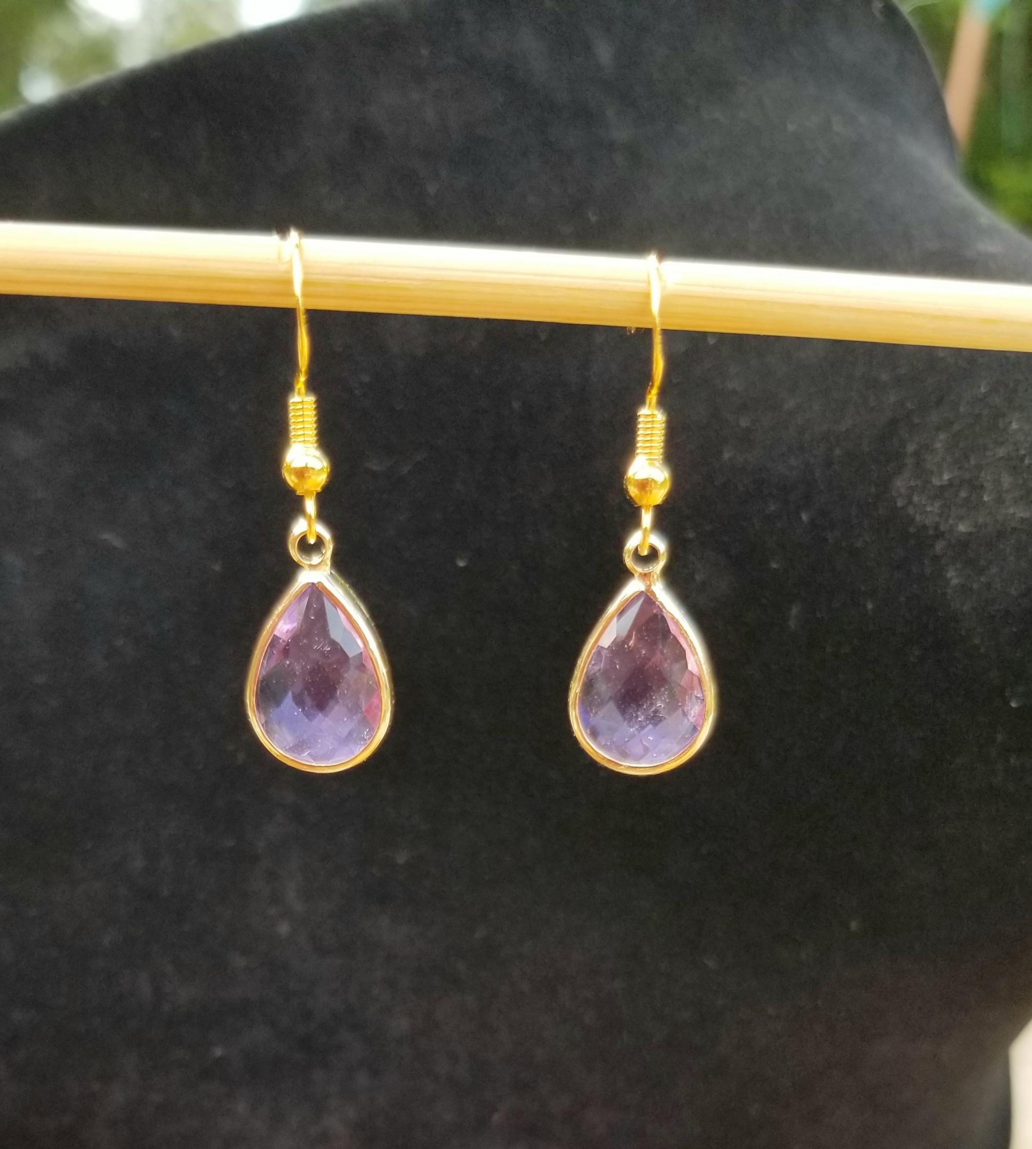 14k Gold Alexandrite Teardrop Earrings, Alexandrite Dangle Earrings ...