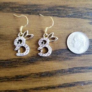14k Gold Bunny Earrings, Crystal Bunny Earrings, Gold Rabbit Earrings ...