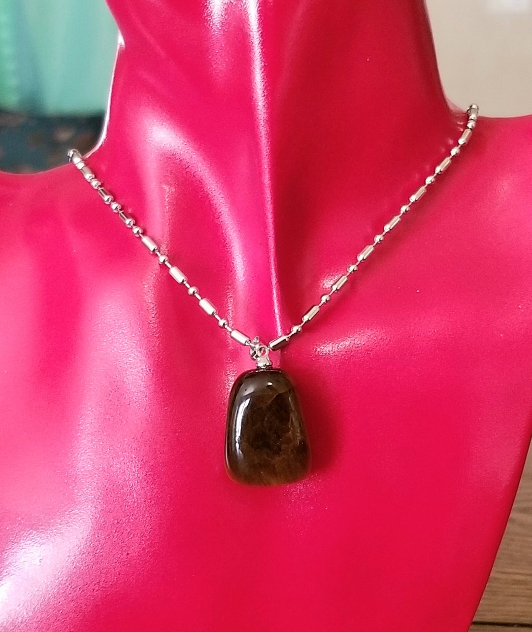 Large Tigers Eye Pendant Necklace, Tigers Eye Nugget Necklace, Tiger's ...