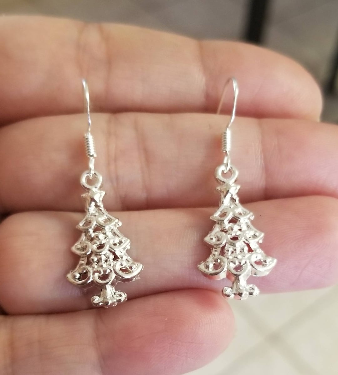 Sterling Silver Christmas Tree Earrings, Silver Christmas Tree Earrings ...