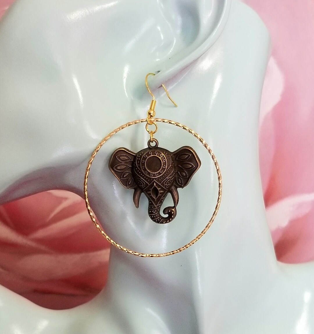 Elephant Earrings, Gold Hoop Earrings, Large Elephant Earrings ...