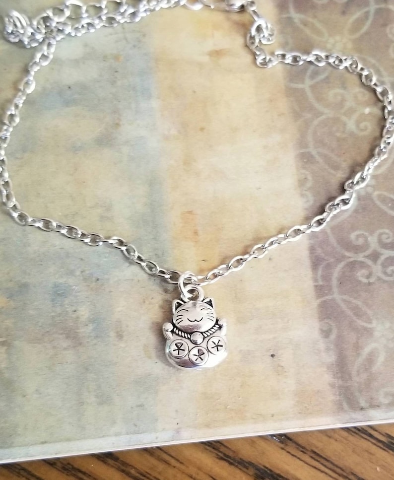 Lucky Cat Anklet, Lucky Cat Jewelry, Silver Lucky Cat Ankle Bracelet ...