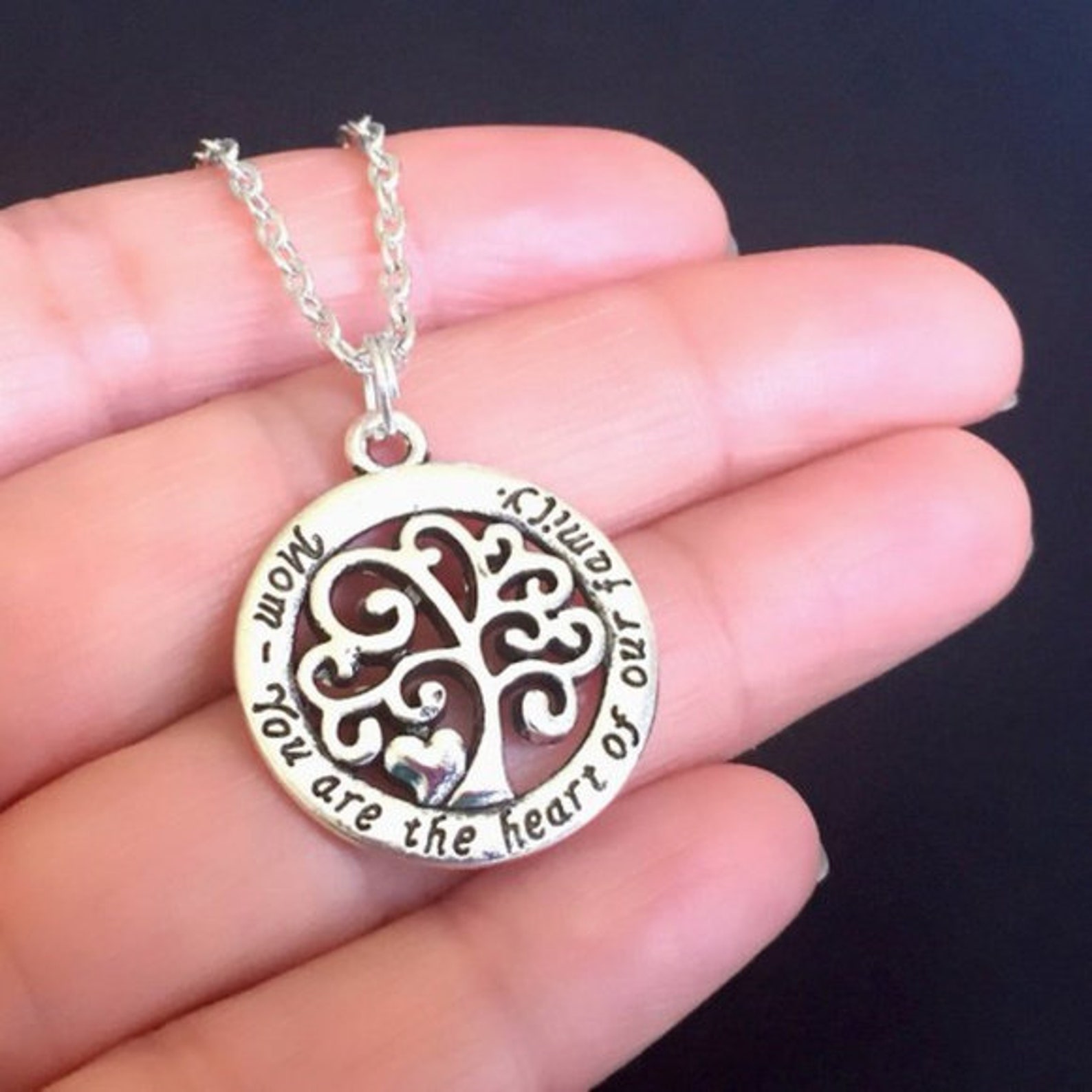 Silver MOM Necklace Personalize With Birthstones Heart of - Etsy