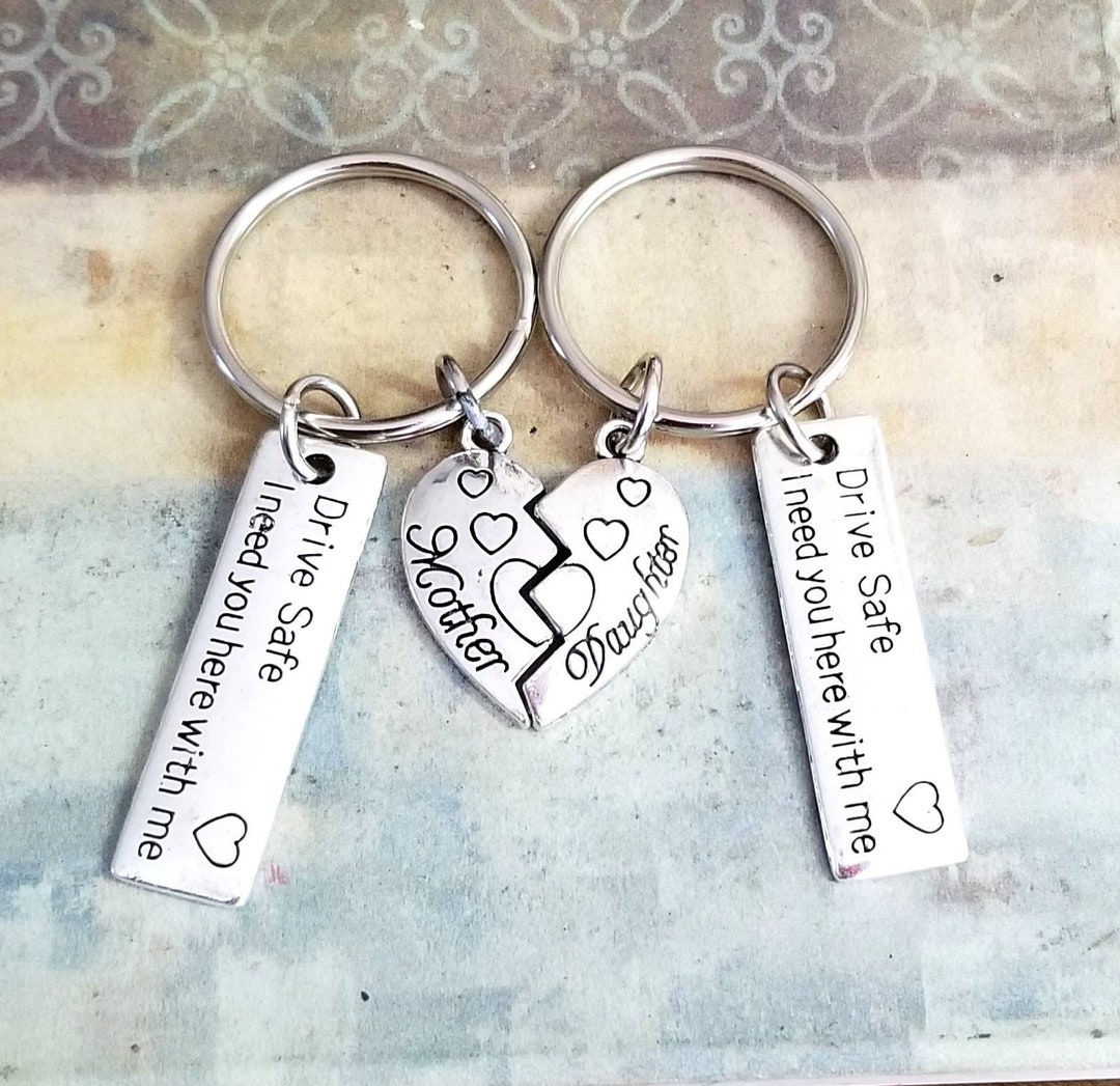 Mom Daughter Keychain Set, Drive Safe, Engraved Mom and Daughter Key ...