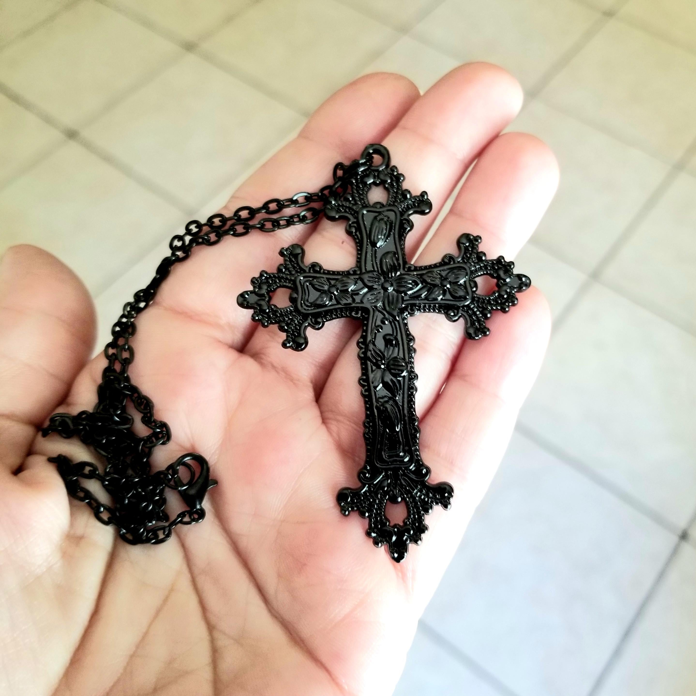 Black Cross Necklace Large Cross Necklace Black Cross Necklace Womens Necklace Cross Pendant Necklace Religious Gothic Jewelry Goth