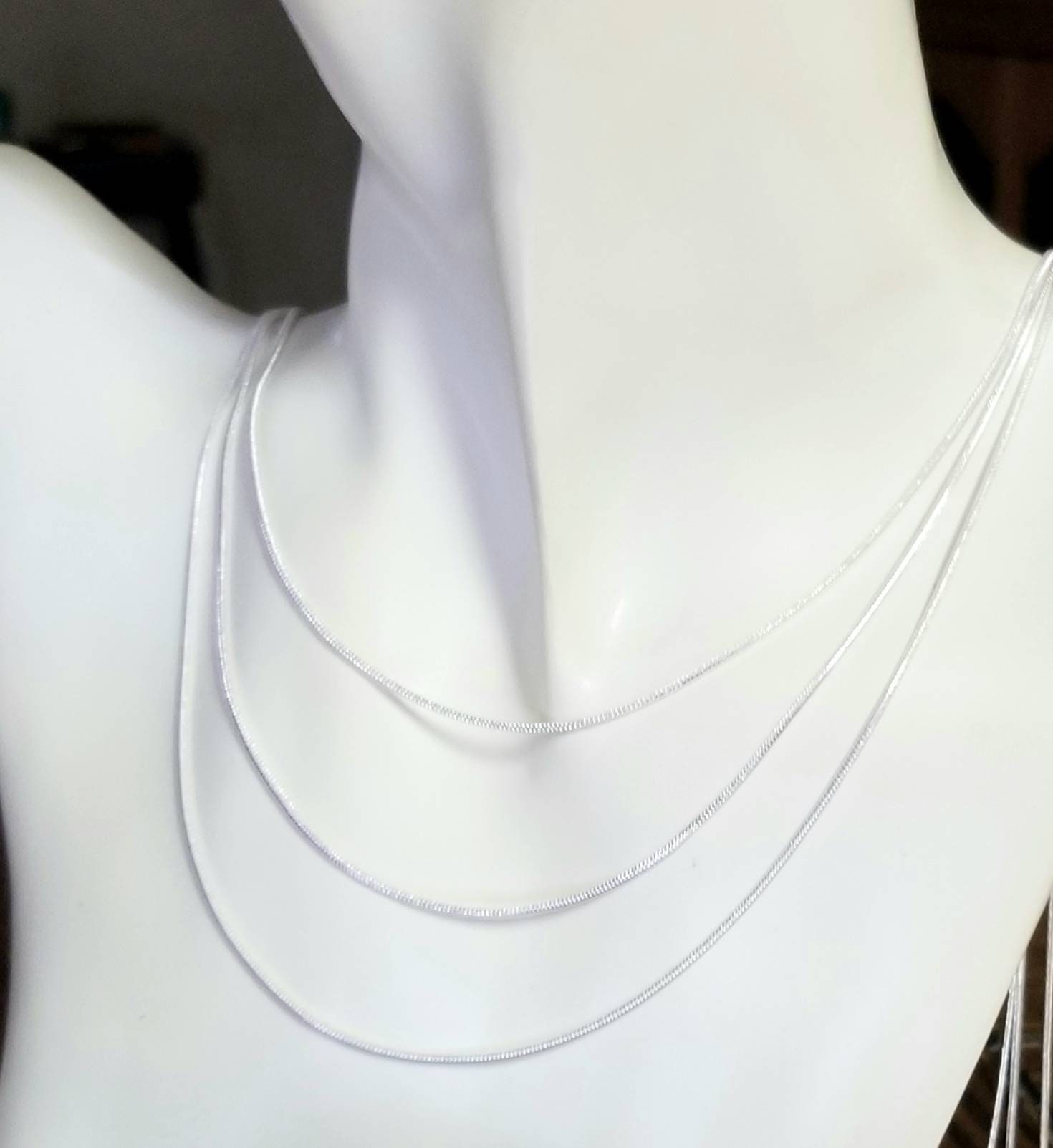 Sterling Silver Triple Strand Necklace, Liquid Silver Necklace, Womens ...