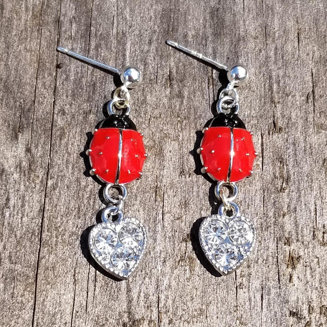 Silver Ladybug Earrings, Ladybug Stud Earrings, Ladybug Dangle Earrings ...