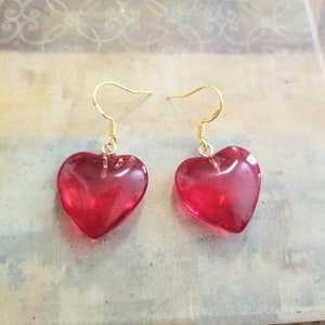 Ruby Red Glass Heart Earrings, 14k Gold Red Heart Earrings, Red Heart ...