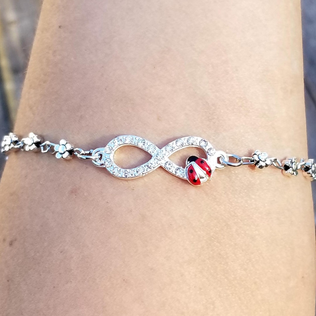 Stainless Steel Crystal Infinity Ladybug Anklet, Ladybug Ankle Bracelet ...