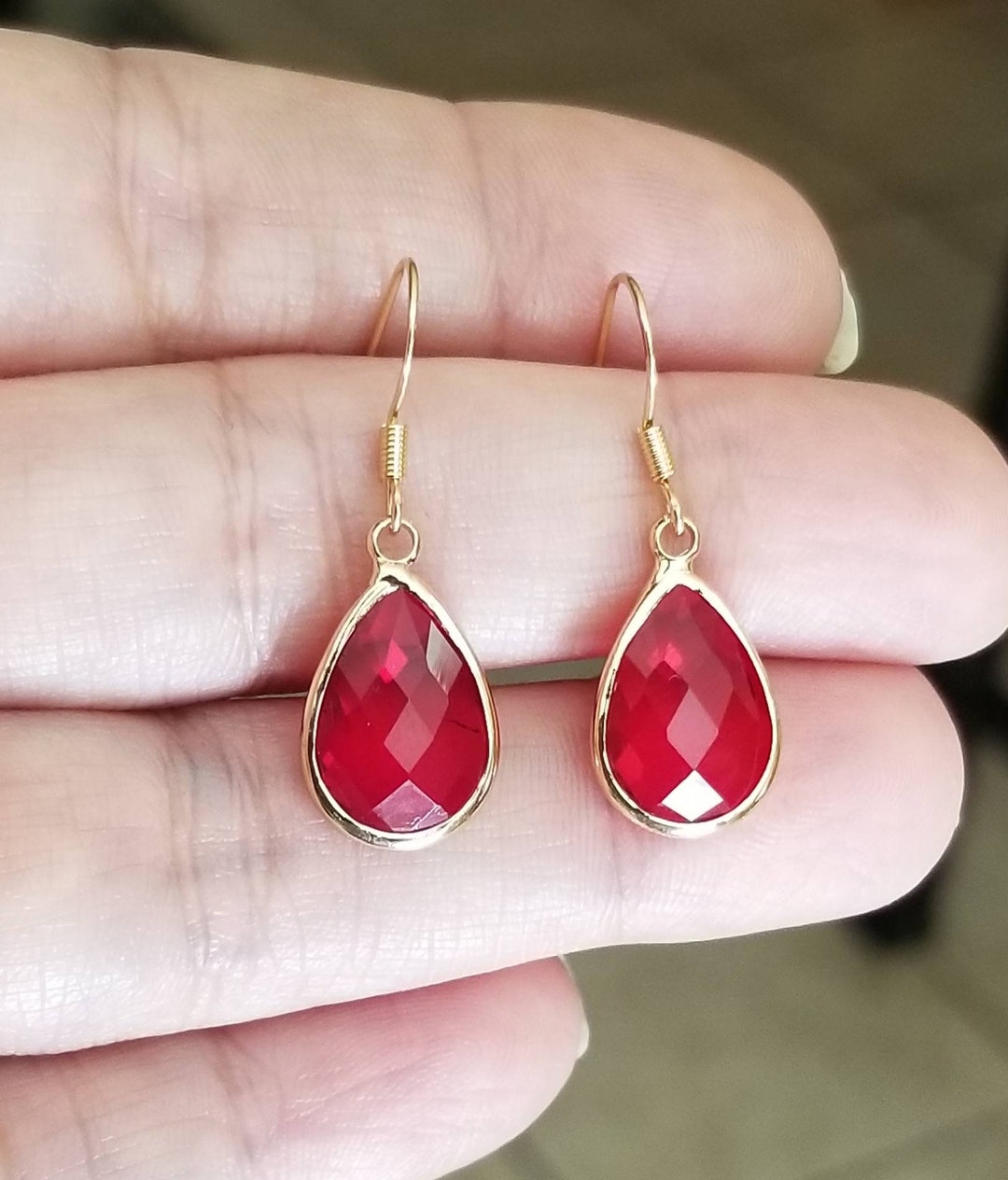14k Gold Ruby Earrings, Tear Drop Earrings, Ruby Dangle Earrings, Drop ...