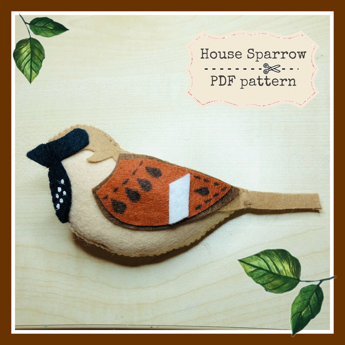 Felt House Sparrow PDF Sewing Pattern Felt Bird Ornament | Etsy