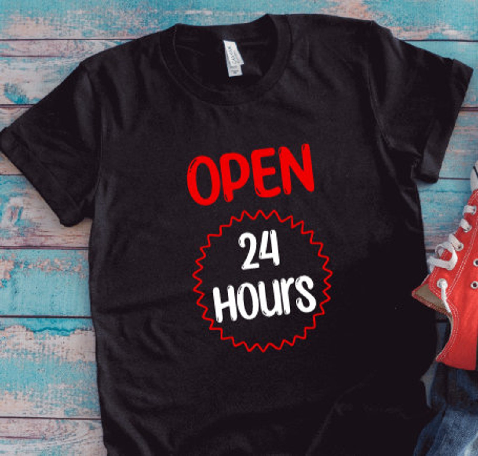 Open 24 Hours, Black Unisex Short Sleeve T-shirt With FREE SHIPPING - Etsy