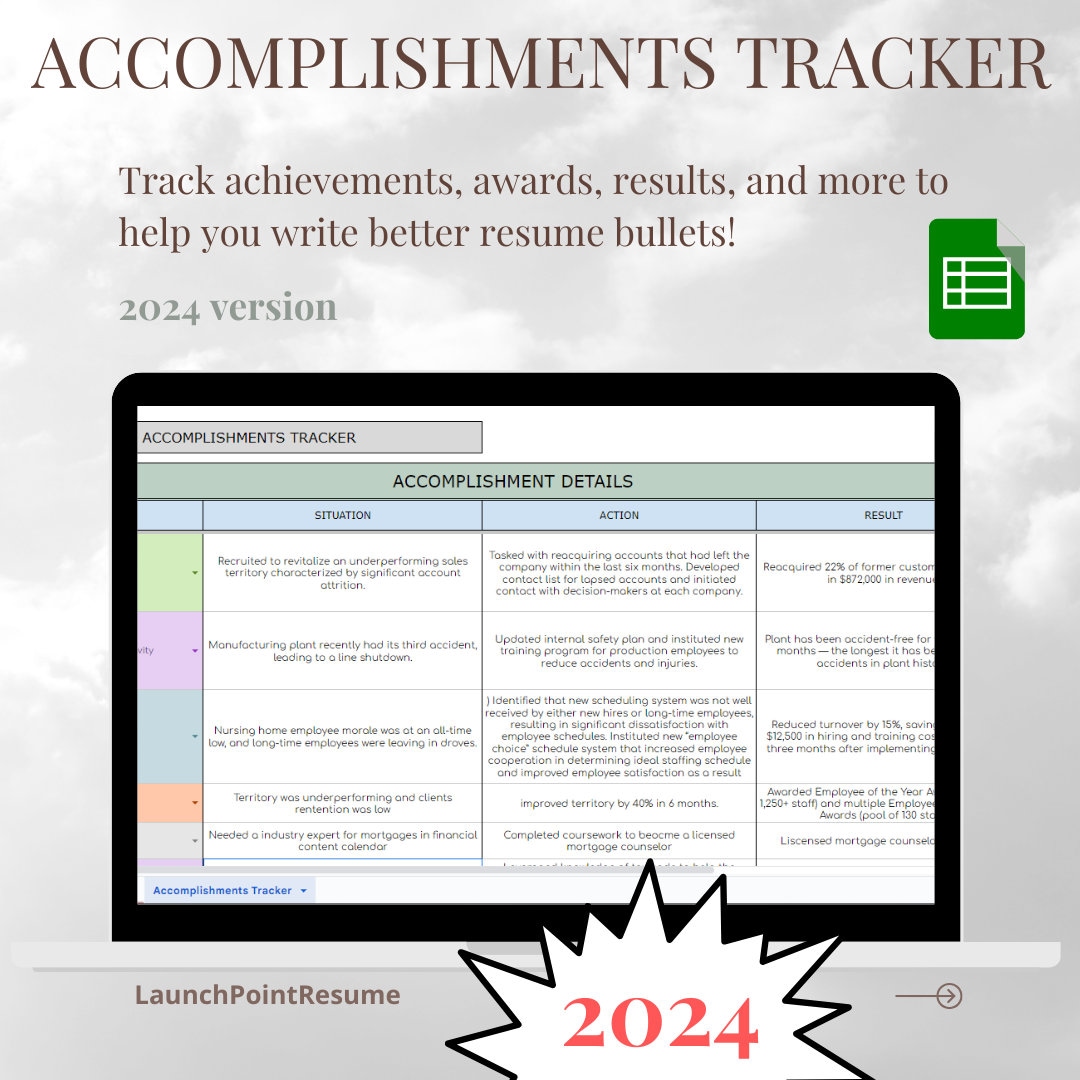 Career Accomplishments Tracker, 2024 Version Instant Download ...