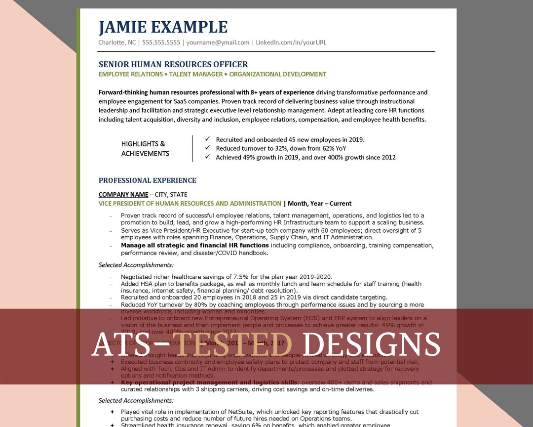 Sales HR ATS Professional Resume Template for Word | Modern Resume ...