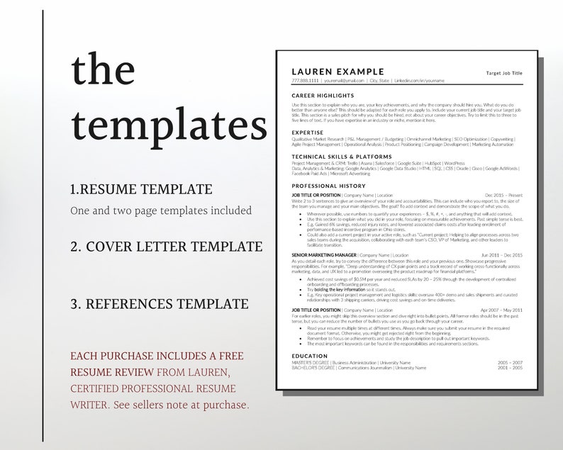 ATS Resume Template for Word | Minimal Resume Template + Cover Letter ...