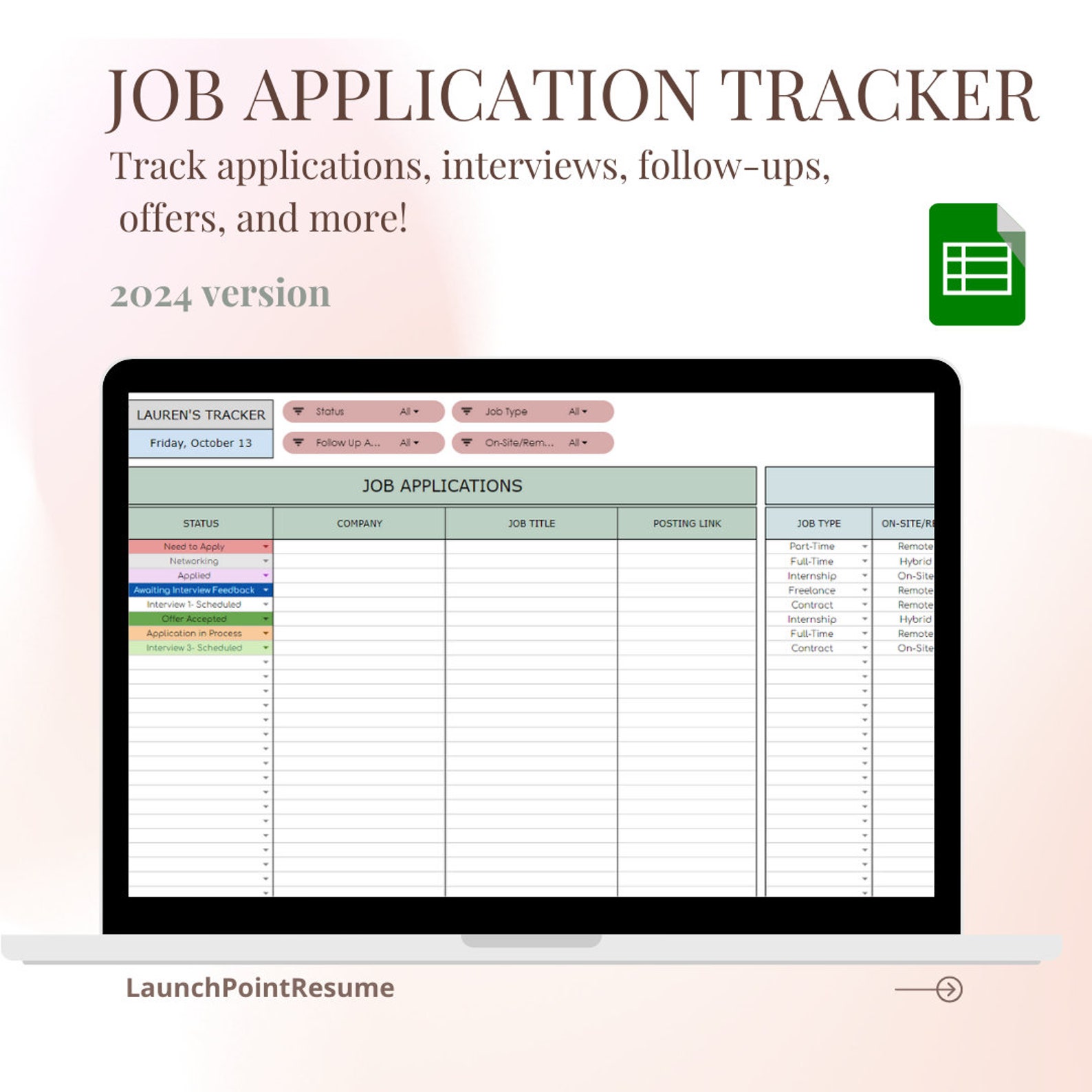 Job Application Tracker | Google Sheets Template for 2024 | Job ...