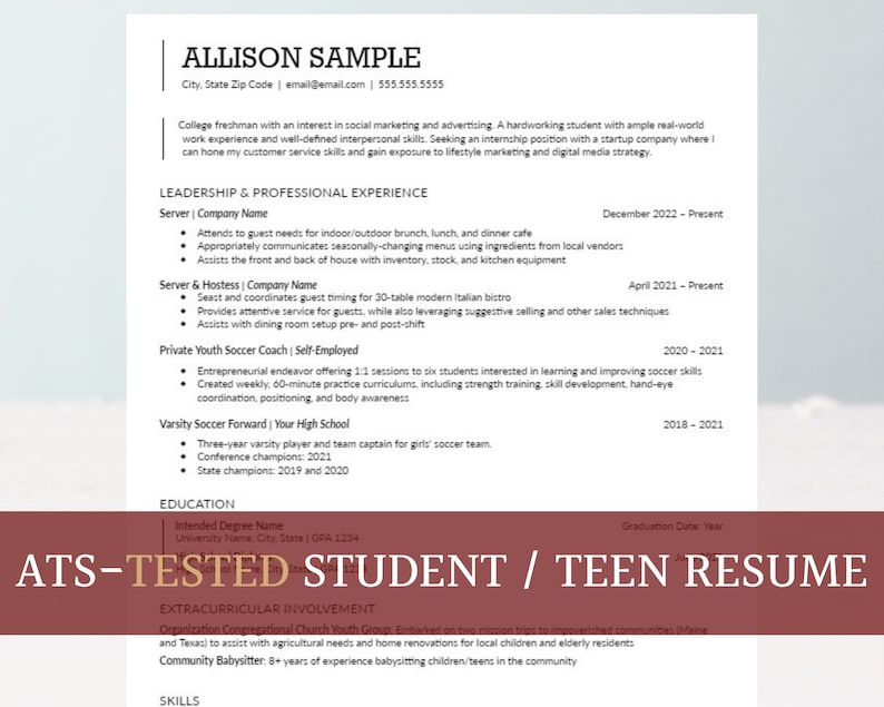 ATS Resume Template for Students | Google Docs | Modern Resume Template ...