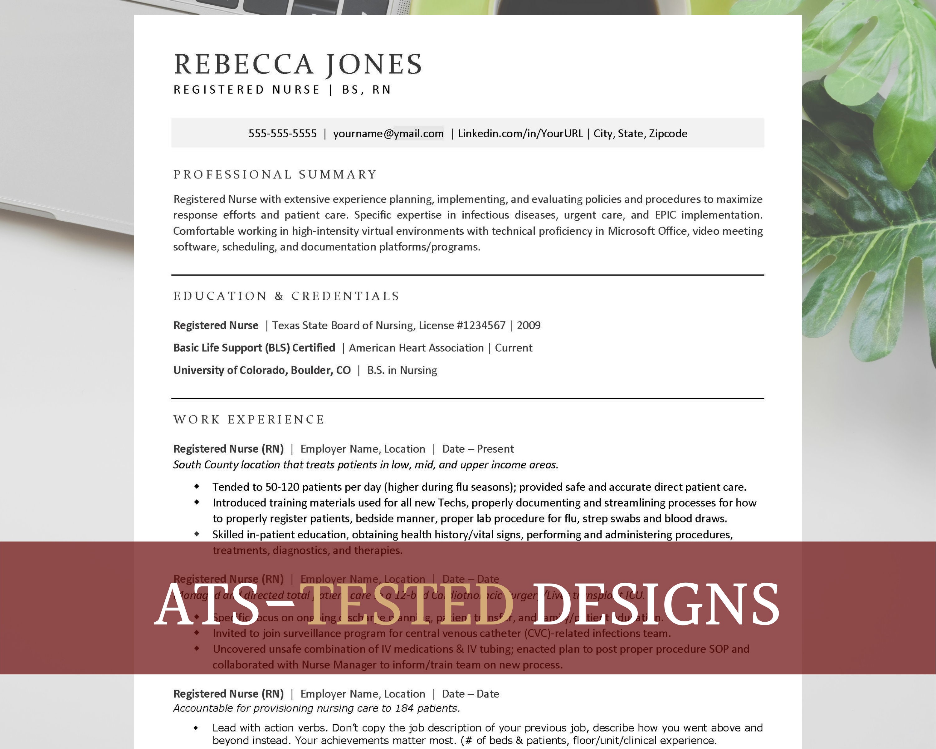 Nursing ATS Professional Resume Template for Word Download Minimalist ...