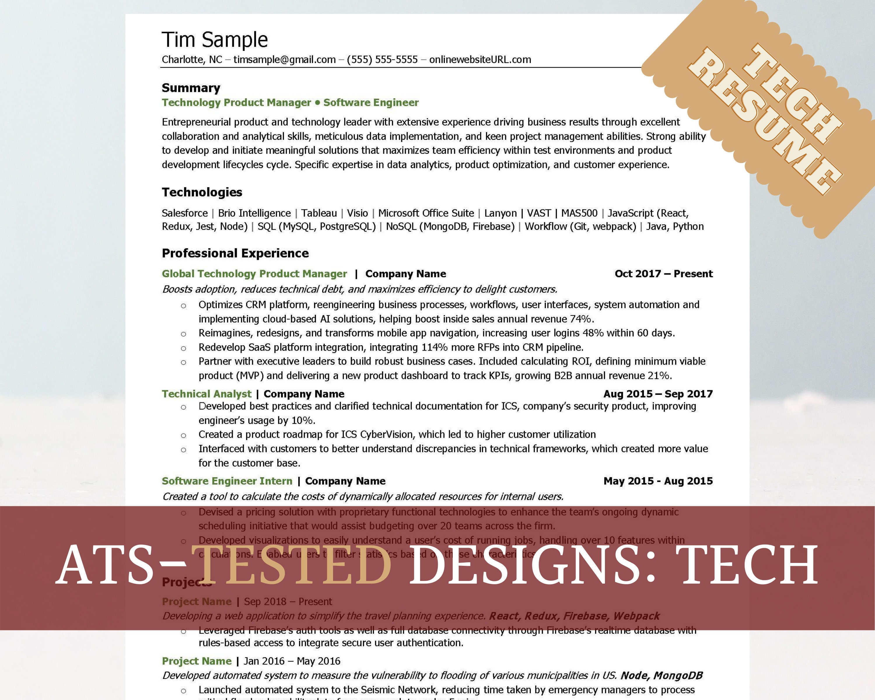 IT & Tech ATS Professional Resume Template for Word | Modern Technology ...
