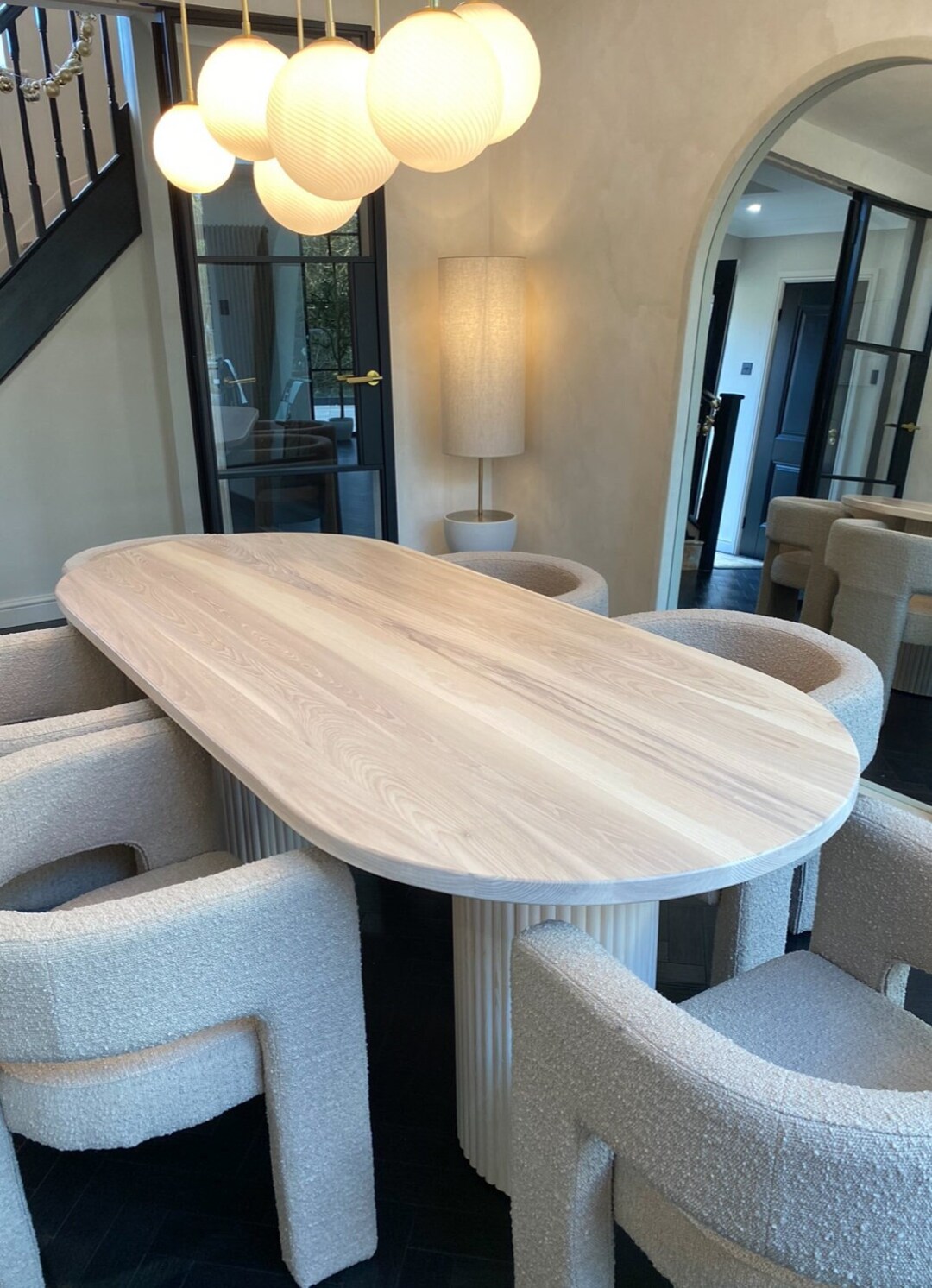 Bespoke Scandi Style Solid Wood Oval Dining Table With Ribbed Pillar ...