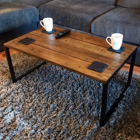 Solid Wood Coffee Table. Industrial Style U Frame. Sustainable. Modern. Bespoke. Handmade in the UK. Pine textured. the Stretford. Etsy