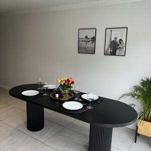 Bespoke Scandi Style Solid Wood Oval Dining Table With Ribbed Pillar ...