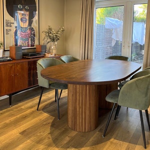 Bespoke Scandi Style Solid Wood Oval Dining Table With Ribbed Pillar ...