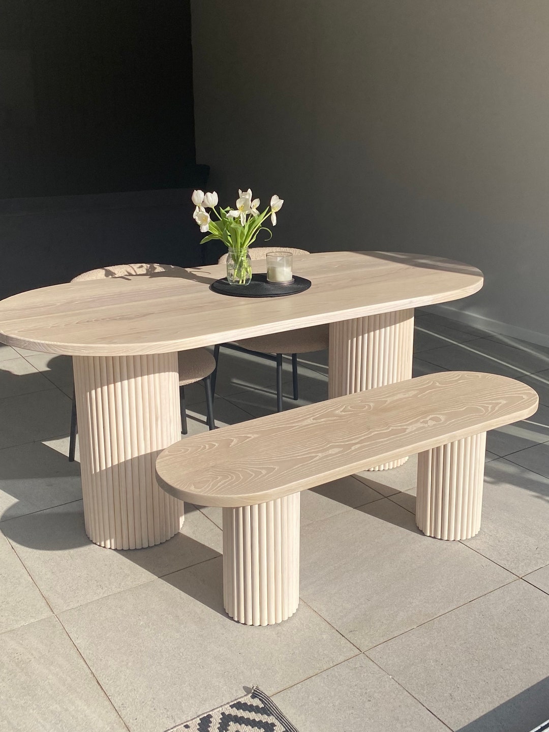 Bespoke Scandi Style Solid Wood Oval BENCH ONLY With Ribbed Pillar ...