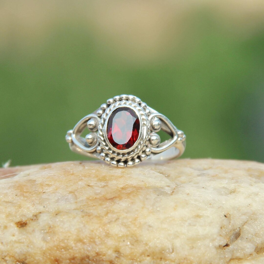 Garnet Ring, Garnet Oval Cut Gemstone Ring, 925 Solid Sterling Silver ...