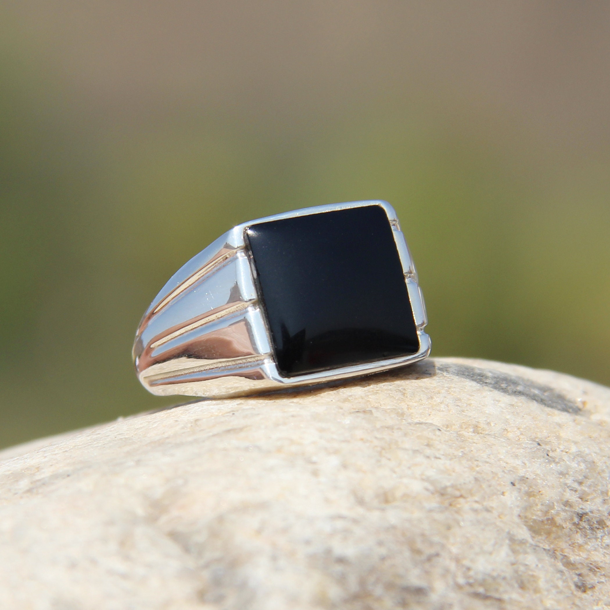 Black Onyx Mens Ring 925 Sterling Silver Ring Wedding Ring Bohemian ...