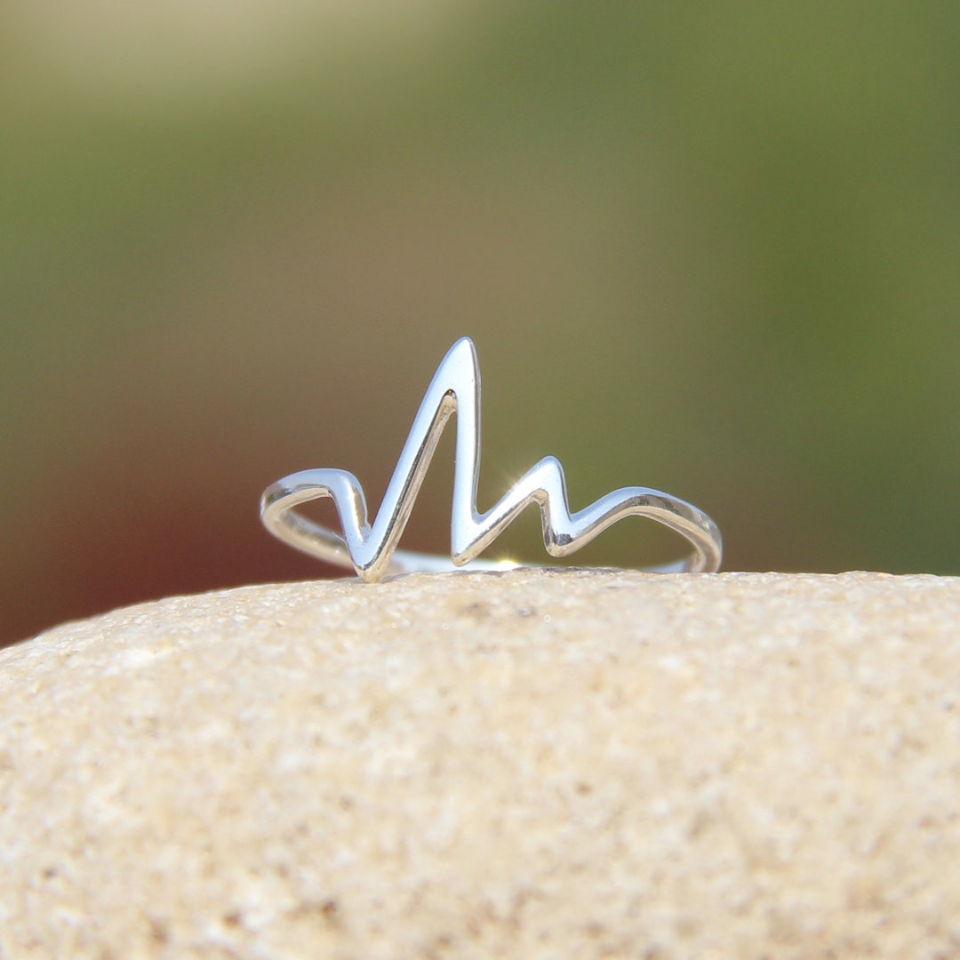 925 Solid Silver Heartbeat Ring, Silver Lifeline Pulse Ring, Minimalist ...