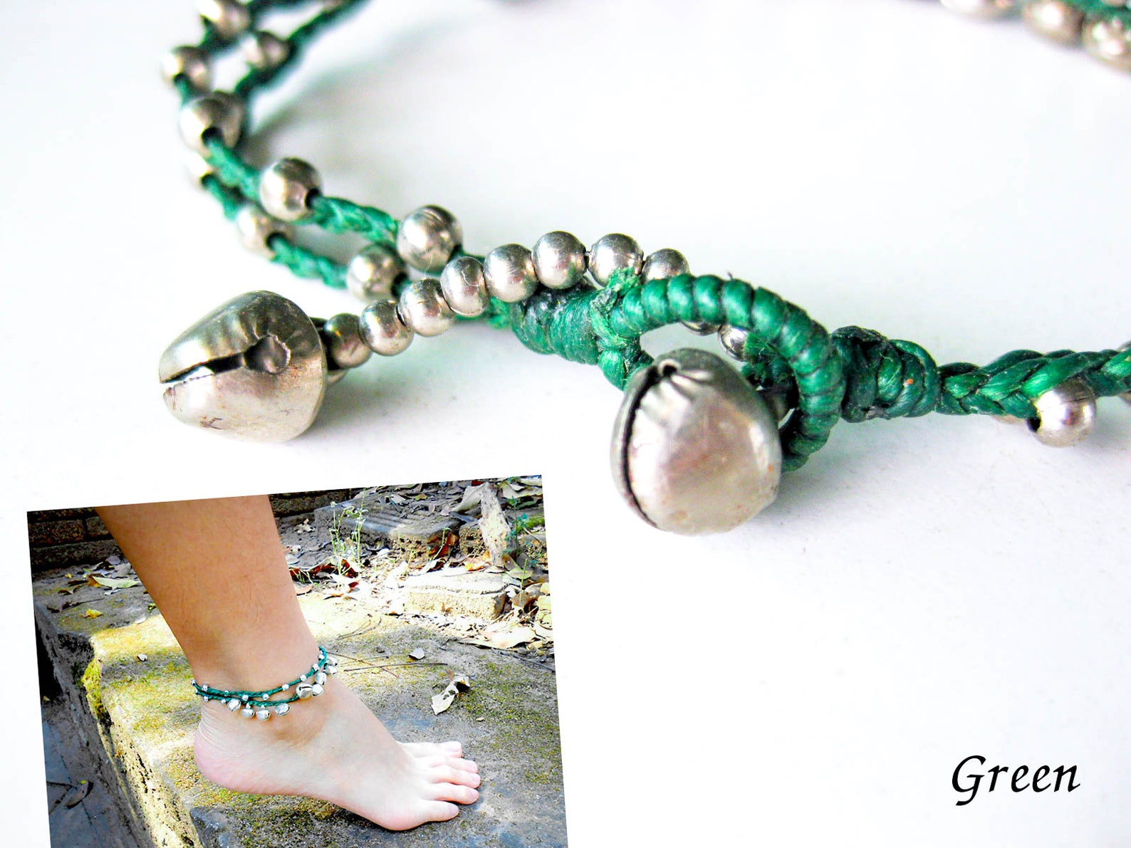 5 Colors Waxed Cotton Cord Anklet With Tiny Bells Nice for Ladies Who ...