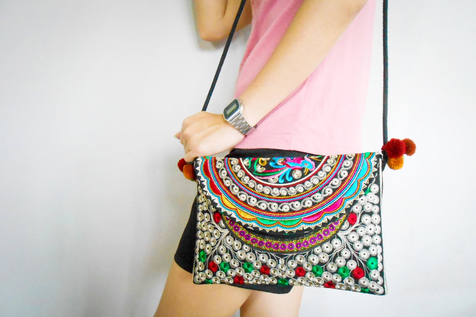 Handmade Cross-body Bag From Thailand. Slim Cross Body String Decorate ...